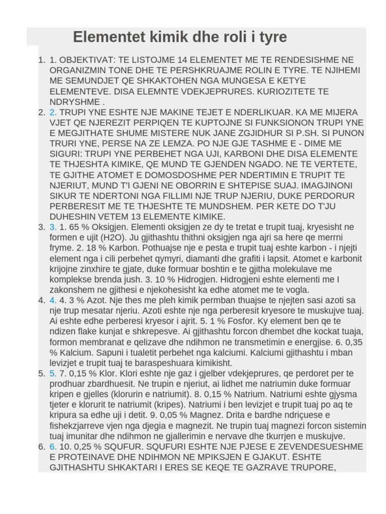 Elementet Kimik Dhe Roli I Tyre | PDF
