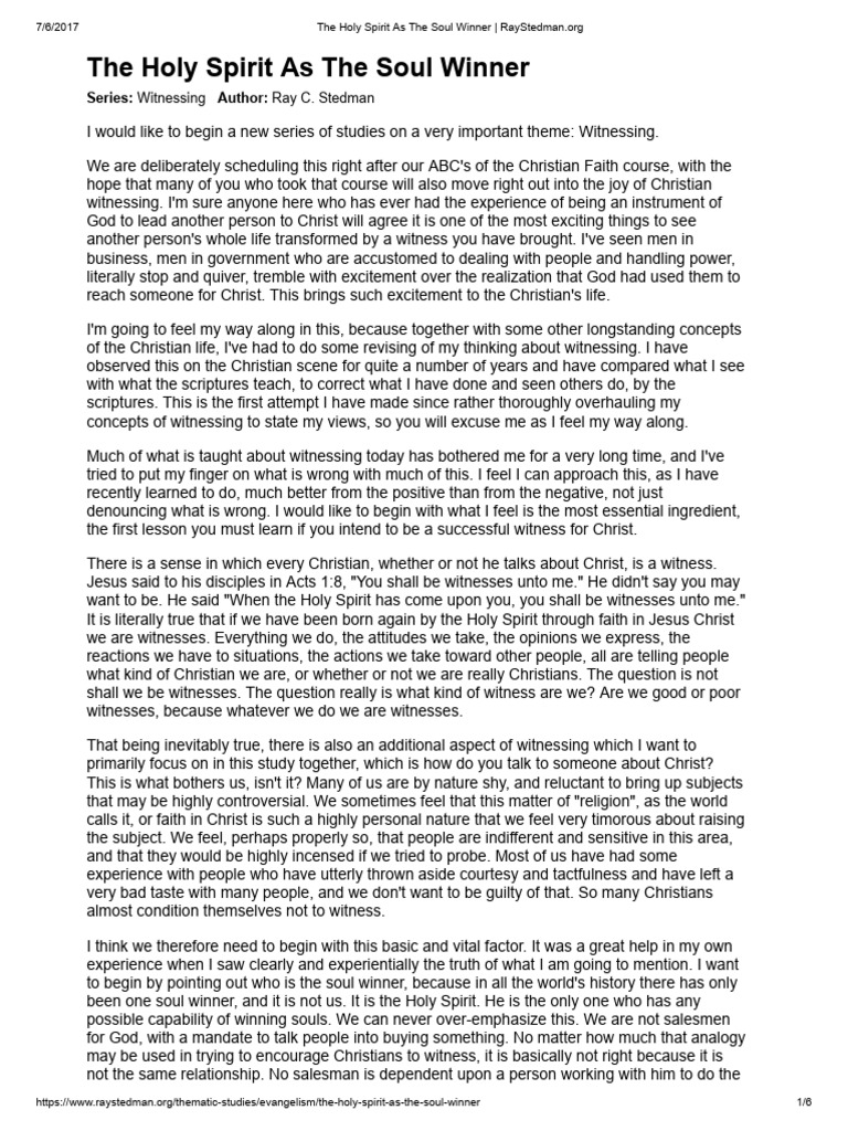The Holy Spirit As The Soul Winner - RayStedman | PDF | Jesus | Born Again