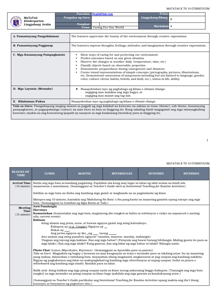 DLL Kindergarten Q4 W8 | PDF