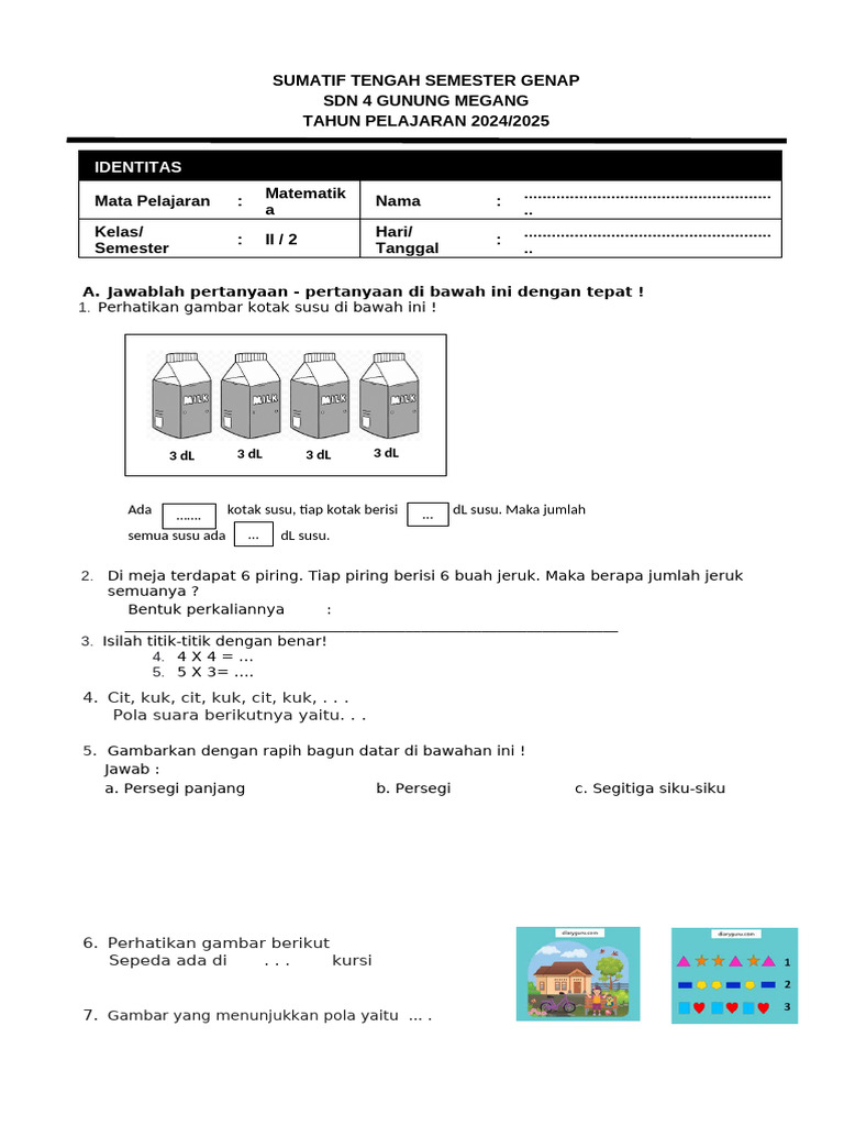 Pts Kelas 2 MTK Sem 2 | PDF