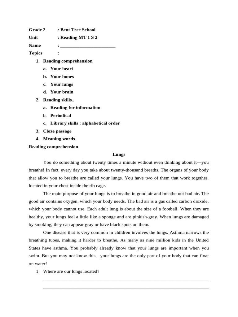 Grade 2 Reading MT 1 S 2 Practice B | PDF | Lung | Breathing