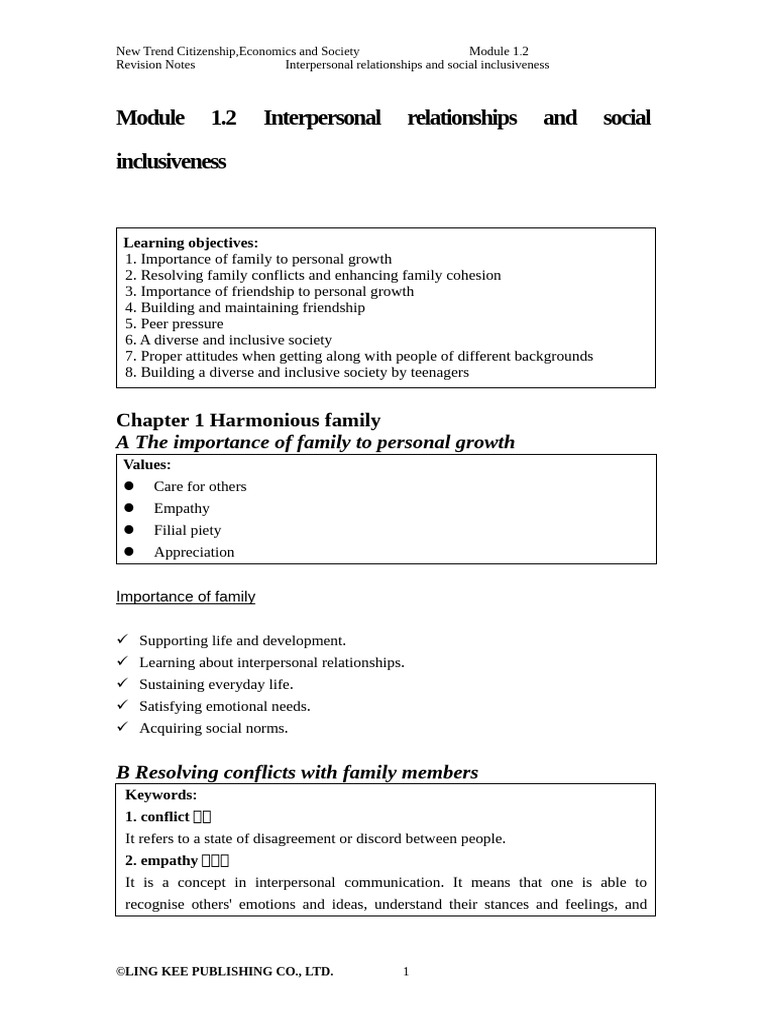 Module 1.2 Revision Notes | PDF | Adolescence | Interpersonal Relationships