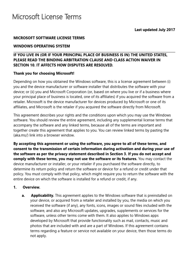 UseTerms OEM Windows 10 English | PDF | Arbitration | Legal Remedy