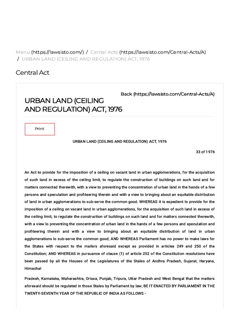 Urban Land Ceiling Act, 1976 Overview | PDF | Legal Documents | Justice