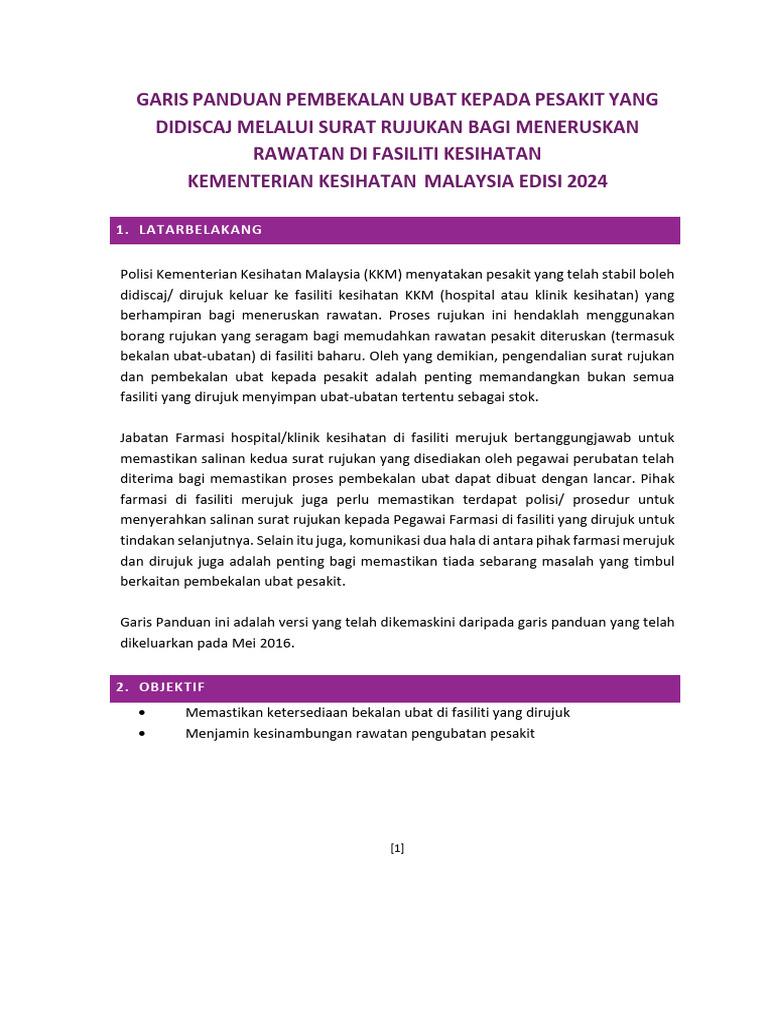 Garis Panduan Pembekalan Ubat Pesakit Didiscaj Melalui Surat Rujukan ...