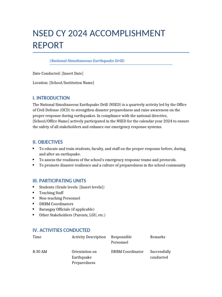 NSED_CY_2024_Accomplishment_Report | PDF | Emergency Management | Emergency Evacuation