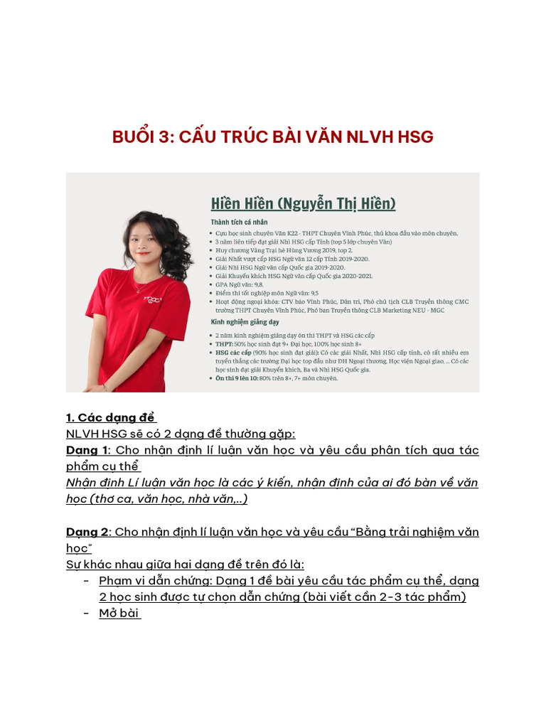 Buổi 3 - Cấu Trúc Bài Văn Nlvh Hsg | PDF