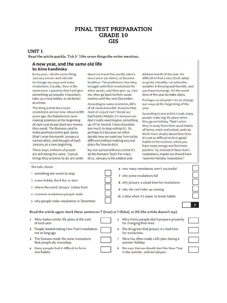 Final Test Preparation Gis Grade 10 | PDF