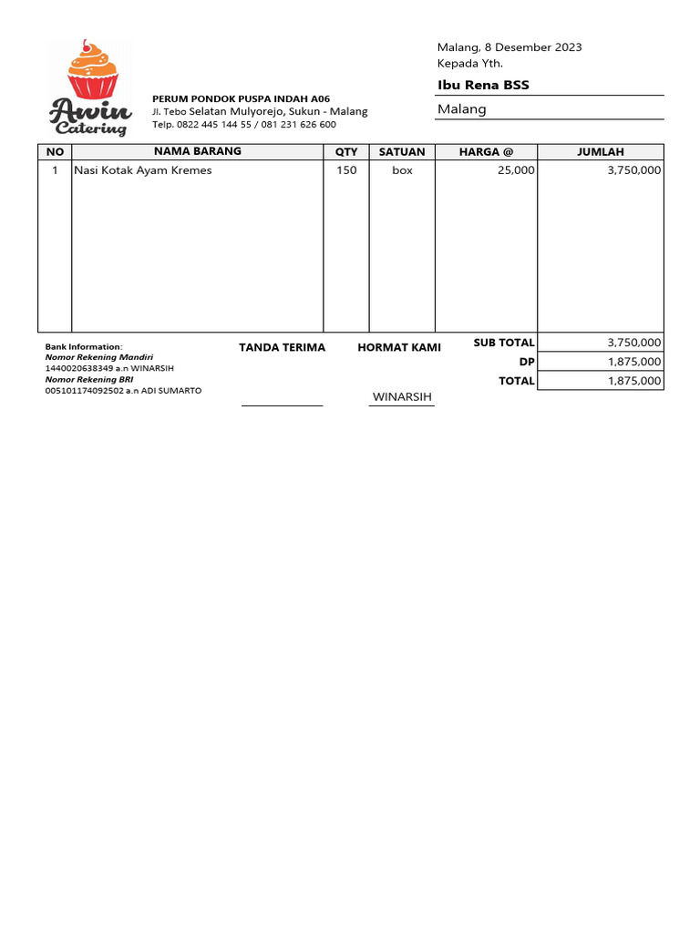 Nota Dapur Awin Ibu Rena | PDF