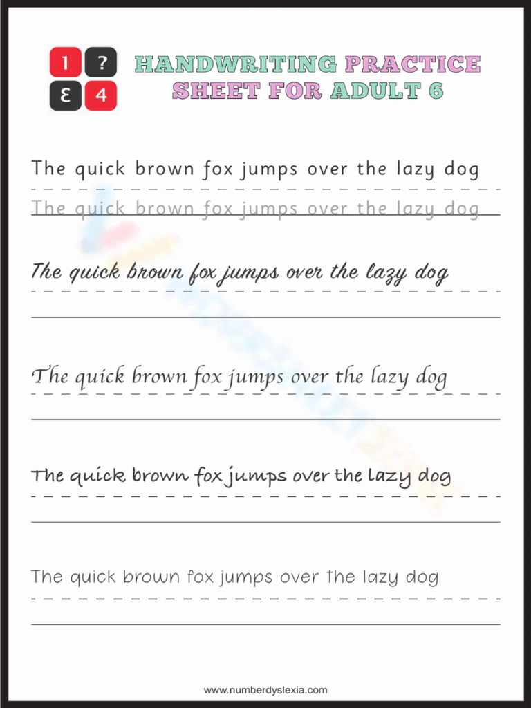 Handwriting Practice Sheet For Adults 6 | PDF