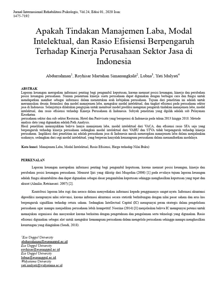 Pengaruh Manajemen Laba dan Modal Intelektual terhadap Kinerja ...