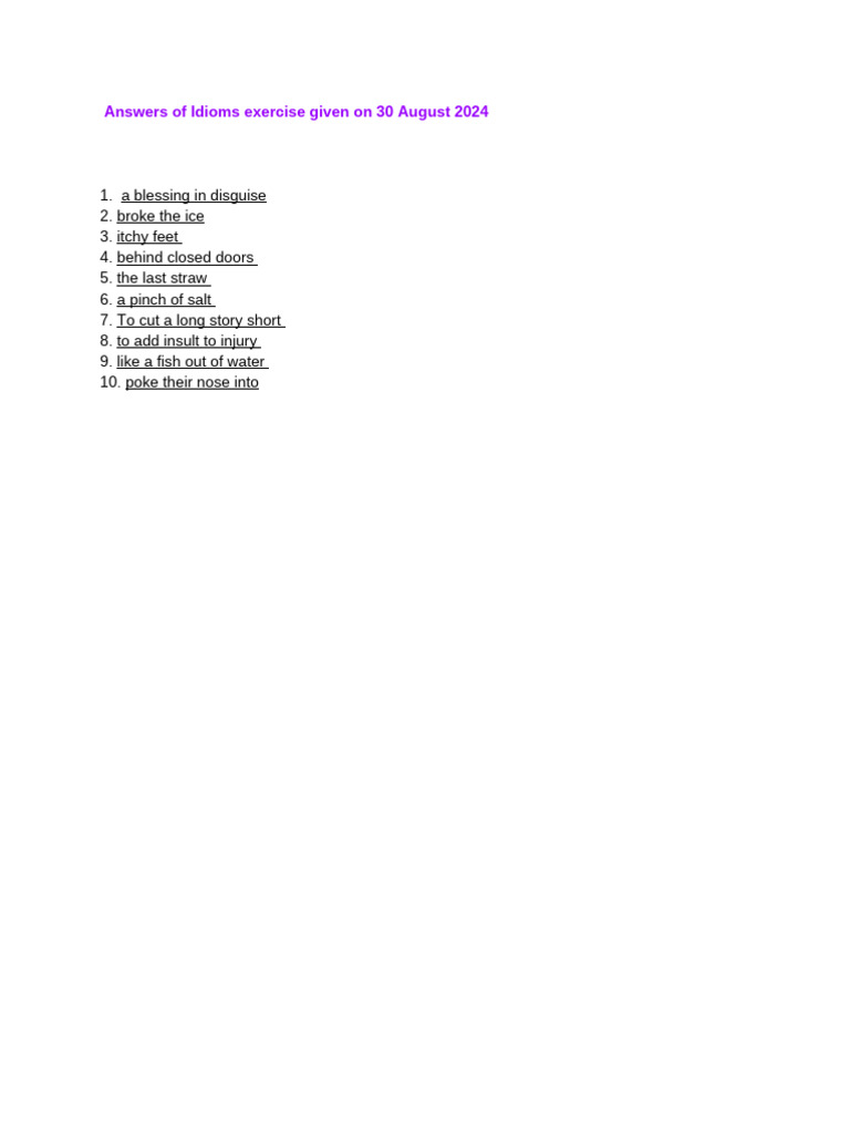 Idioms Answers | PDF