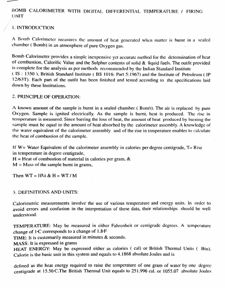 Bomb Calorimeter Manual | PDF | Combustion | Continuum Mechanics