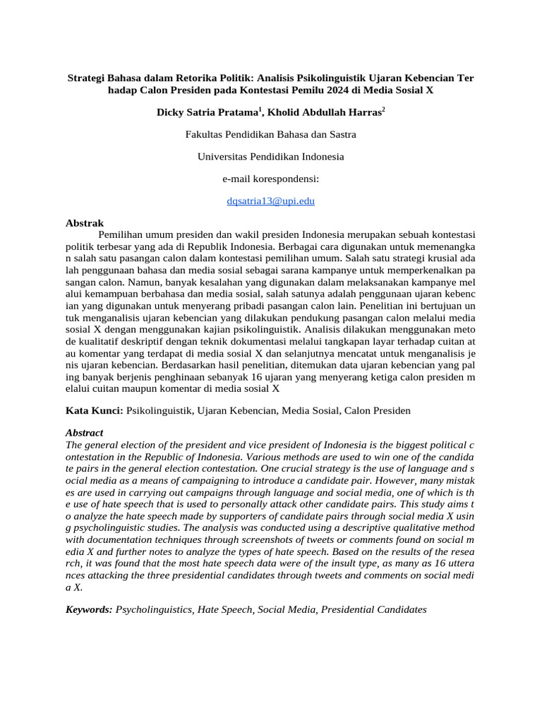 Strategi Bahasa Dalam Retorika Politik - Analisis Psikolinguistik Ujaran Kebencian Pada ...