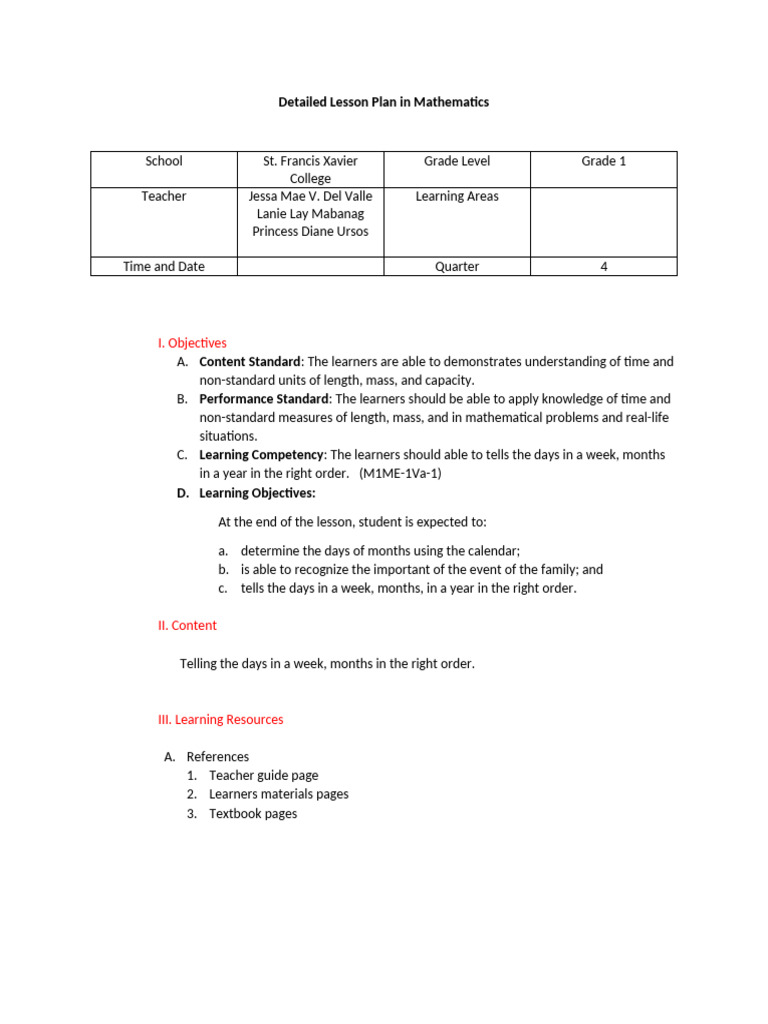 Detailed Lesson Plan in Mathematics | PDF | Teaching | Behavior Modification