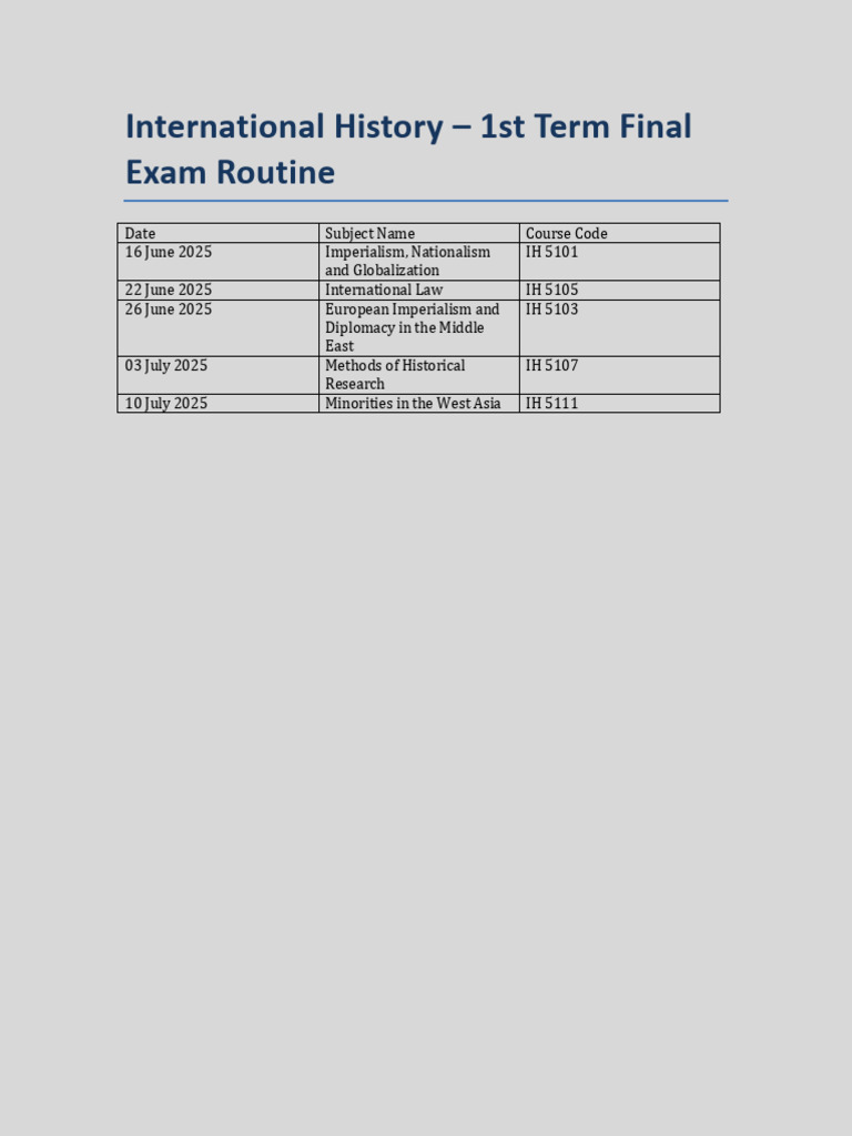 International History Exam Schedule | PDF