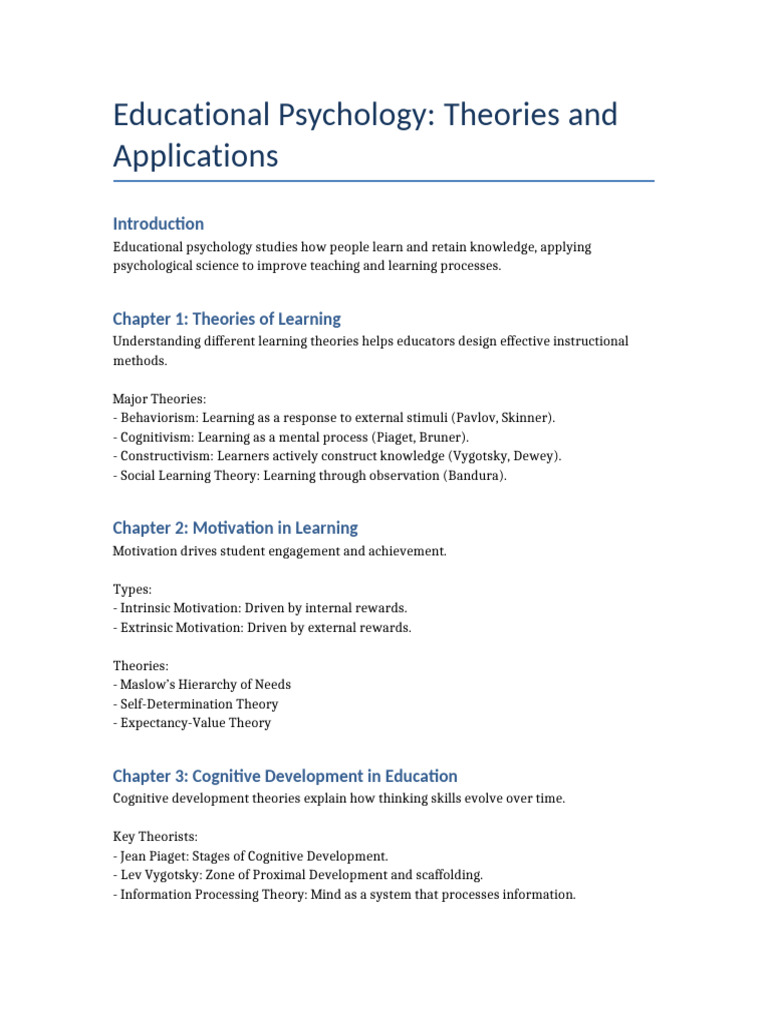 Educational Psychology Theories and Applications Class Notes | PDF
