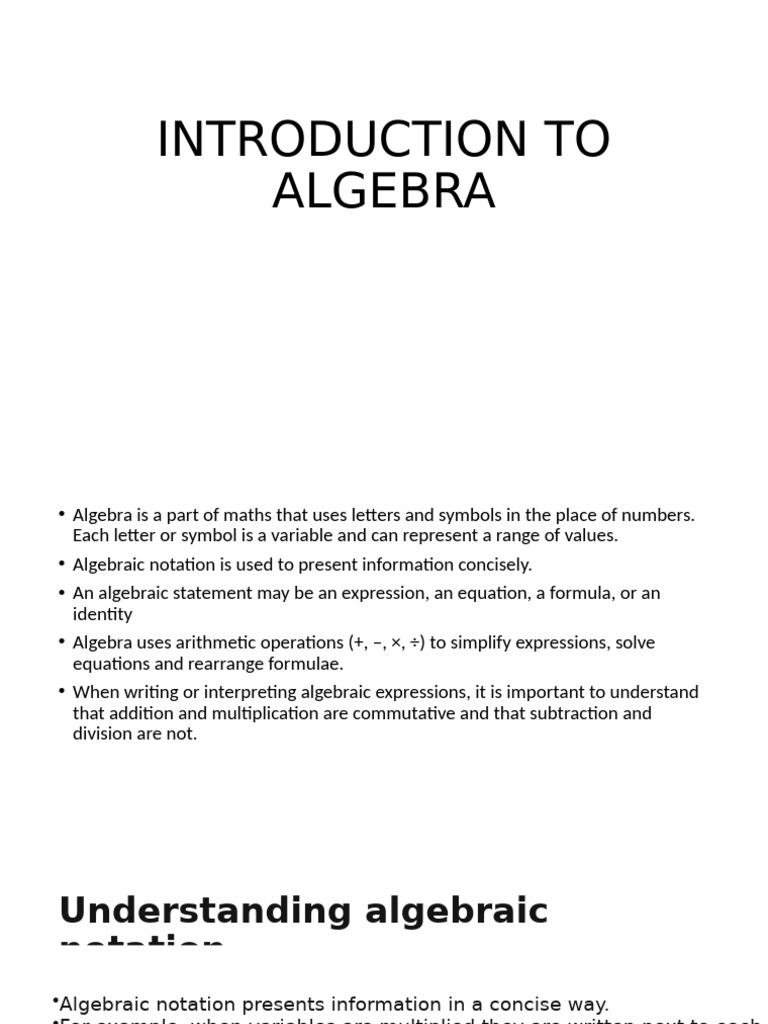Introduction to Algebra Concepts | PDF | Multiplication | Division ...