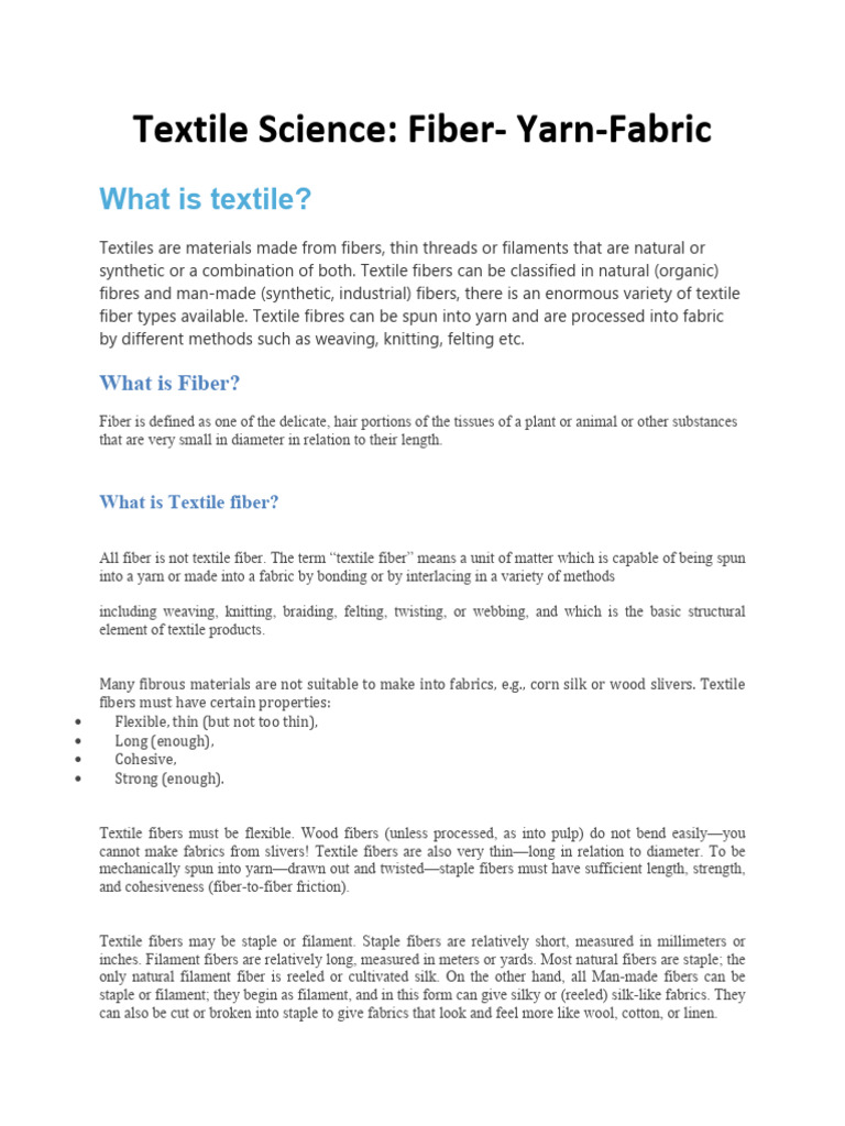 Textile Science- fiber, Yarn, Fabrics 1st-1(3)(1) | PDF | Textiles | Wool