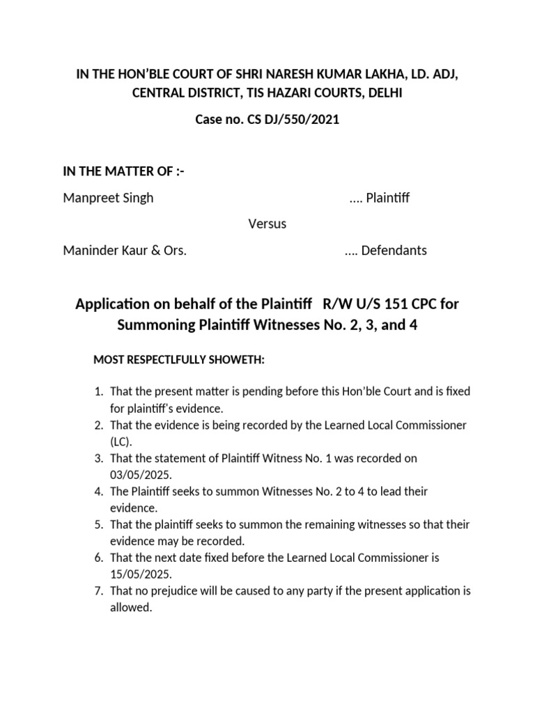 Manpreet Singh Application Under Section 151 | PDF