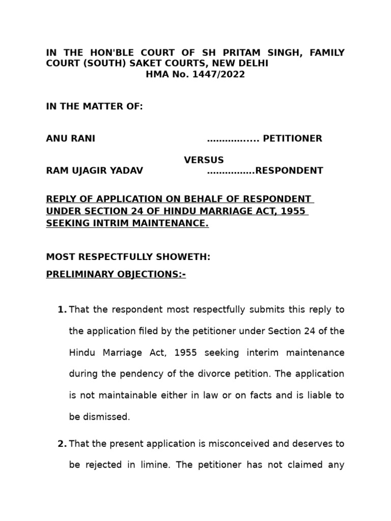 ANU RANI REPLY-Intrim Maintenance | PDF | Affidavit | Divorce