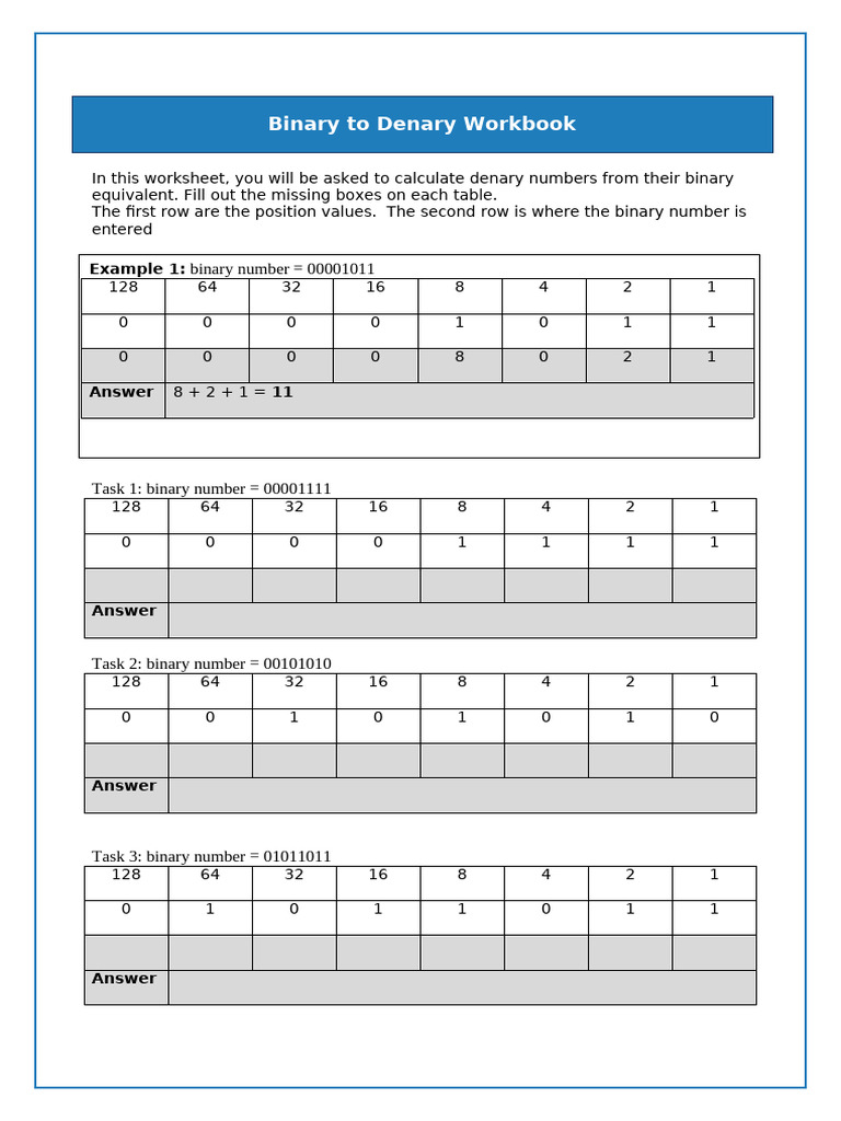 Binary and Denary - Low To Average | PDF