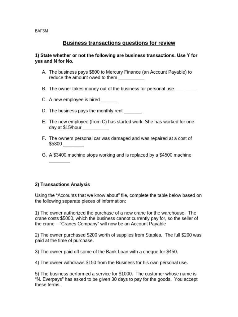 Business Transactions Review Guide | PDF