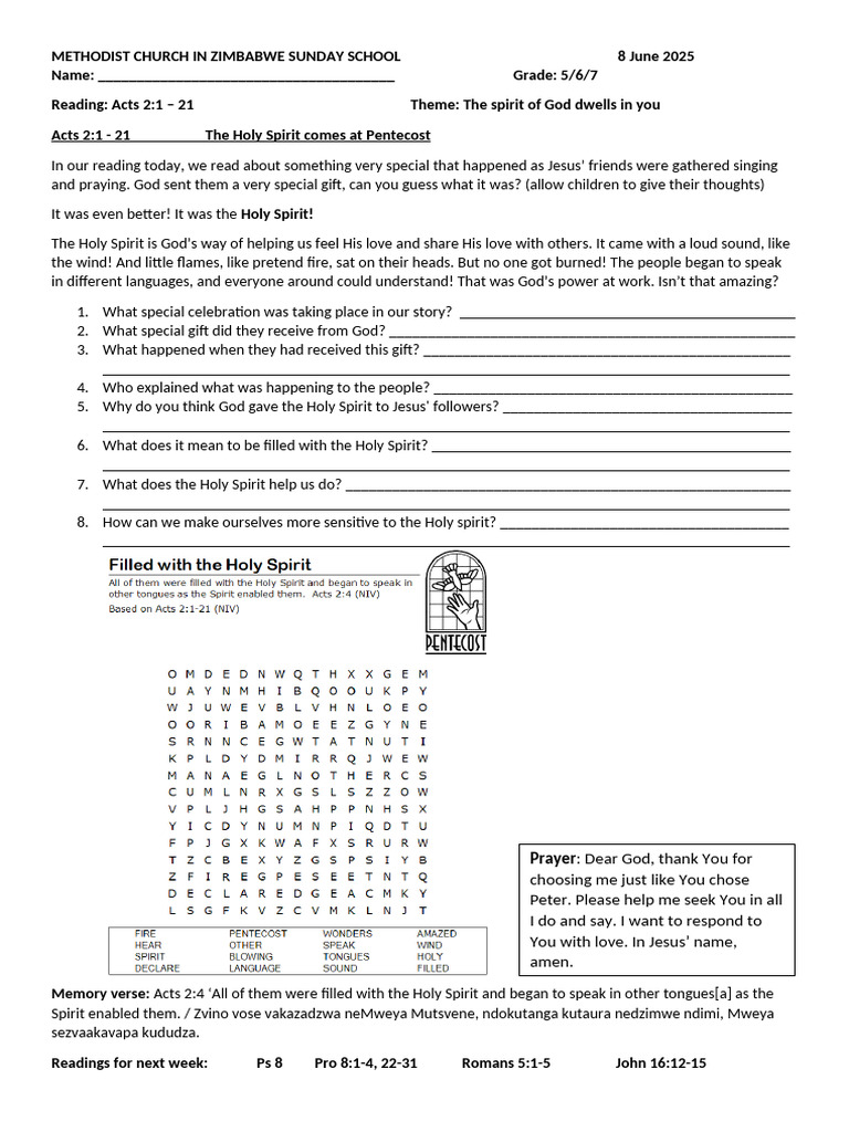 Holy Spirit Lesson for Sunday School | PDF | Holy Spirit | Baptism With ...