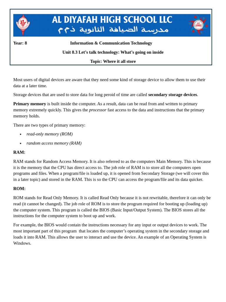 Unit 8.3 - RAM, ROM and Compression Notes | PDF | Data Compression ...