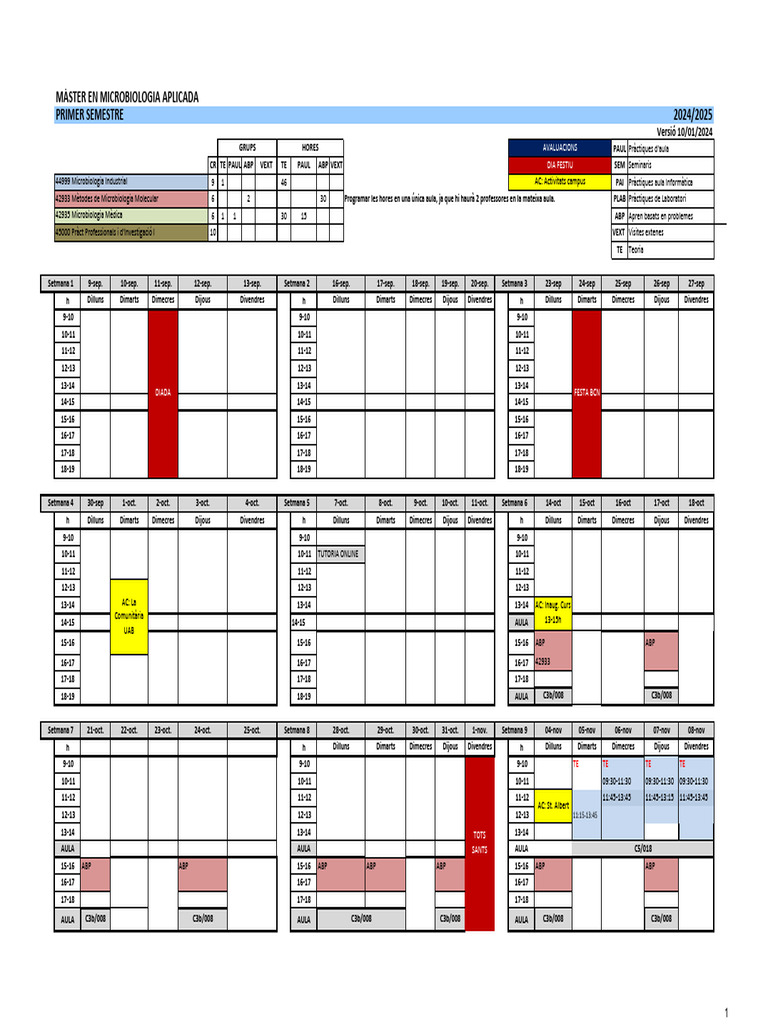 Calendari MU Mic Aplic 2024 25 V10gener Aules, 0 | PDF