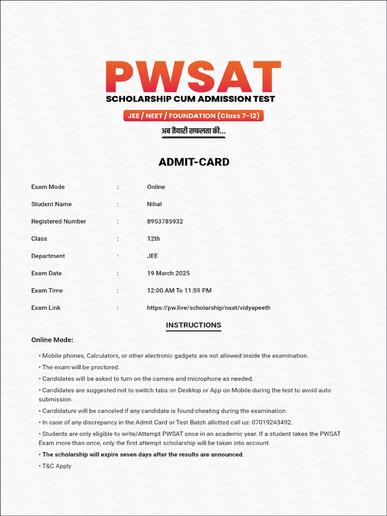 Admit Card | PDF