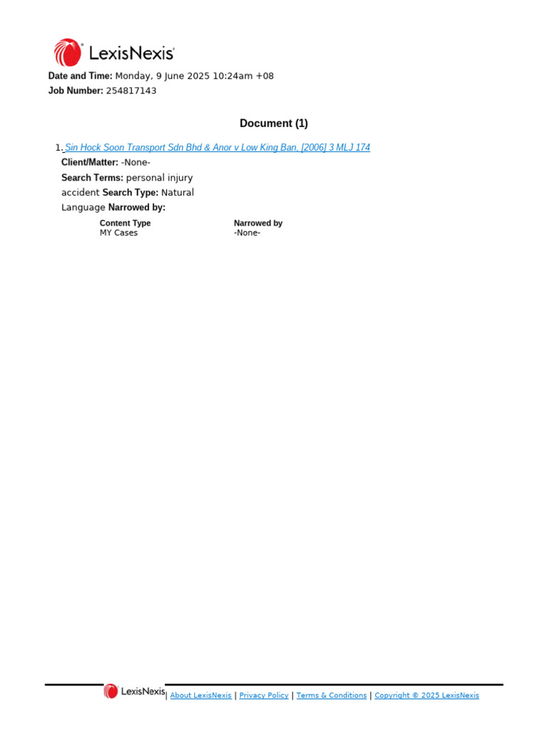 Sin Hock Soon Transport SDN BHD & Anor V Low King Ban | PDF | Insurance ...