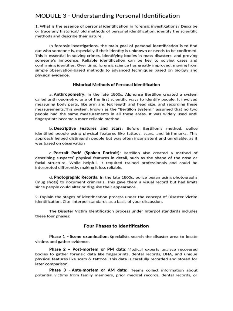 MODULE 3 - Understanding Personal Identification | PDF | Forensic ...