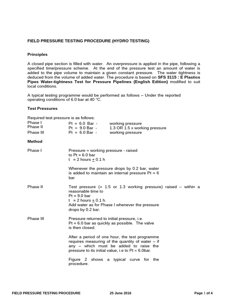 Field Pressure Testing Procedure Guide | PDF | Pressure | Continuum ...
