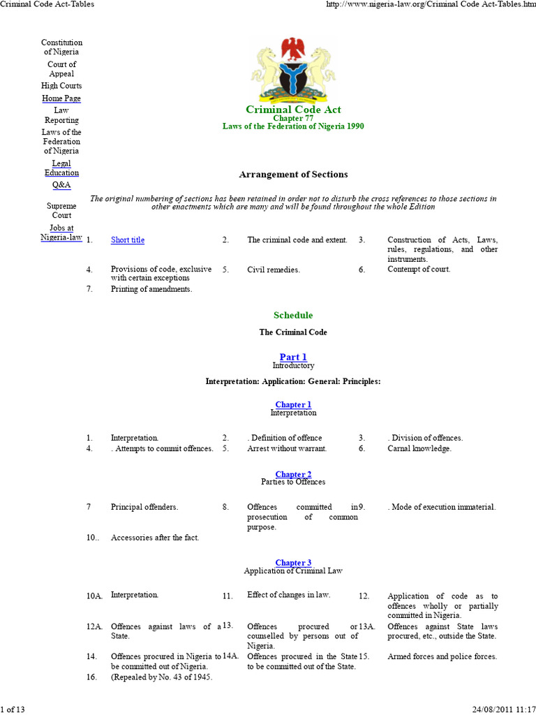 Nigeria Criminal Code 1990 | PDF | Assault | Perjury
