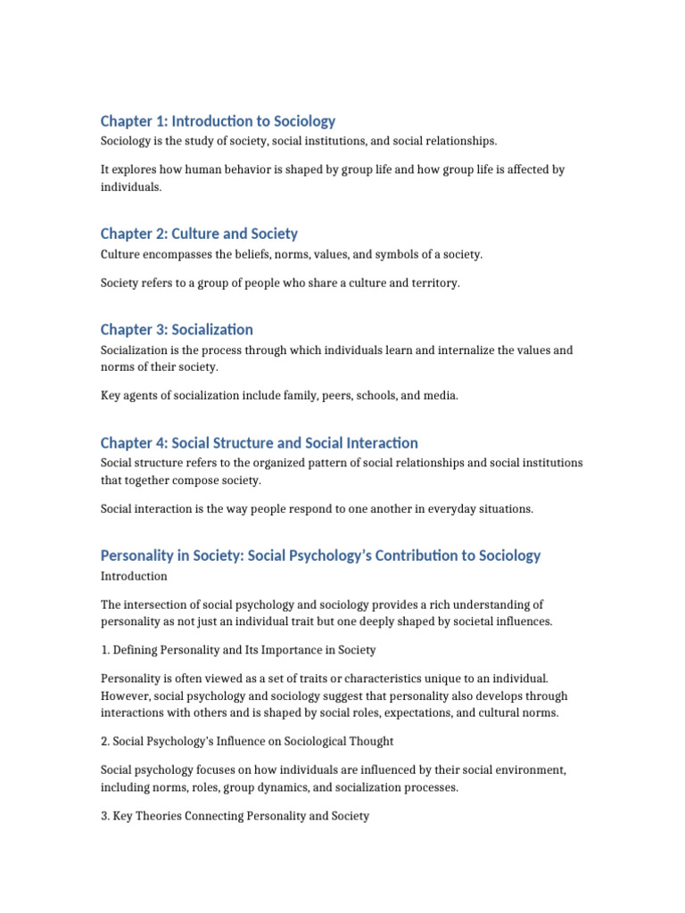 Sociology Ch1 To 4 and Article | PDF | Socialization | Psychology
