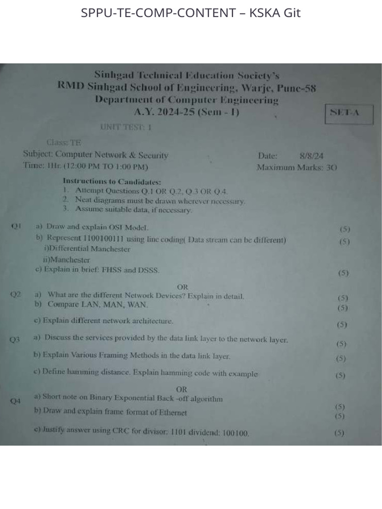 CNS - Unit Test Sample Paper (in-SEM, 2019 Pattern) | PDF