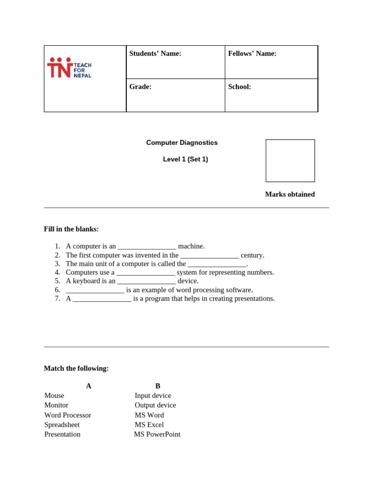 Computer Diagnostics Assessment Guide | PDF | Input/Output | Computer ...