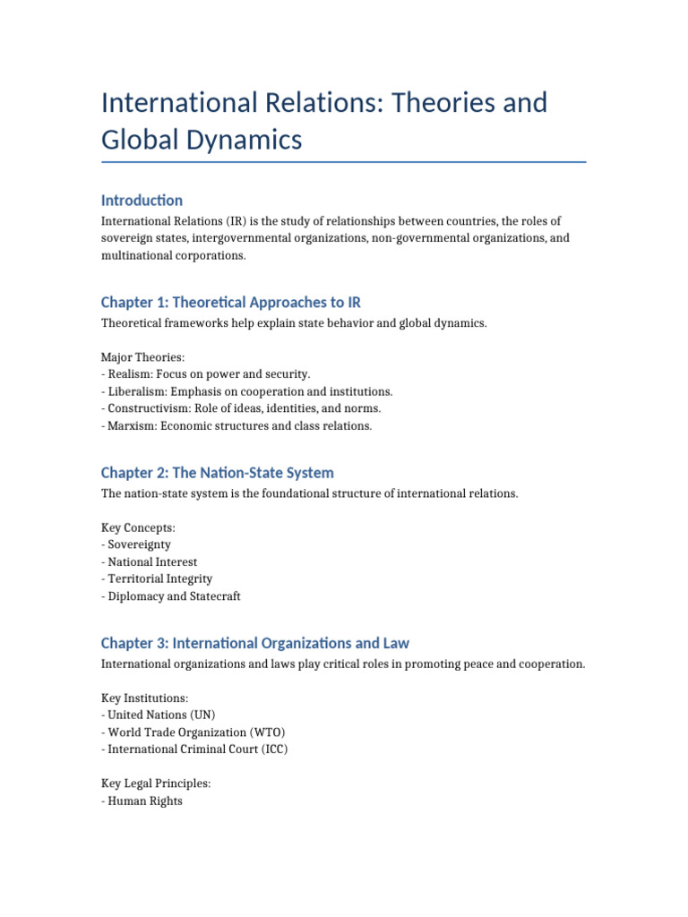 International Relations Theories and Global Dynamics Class Notes | PDF