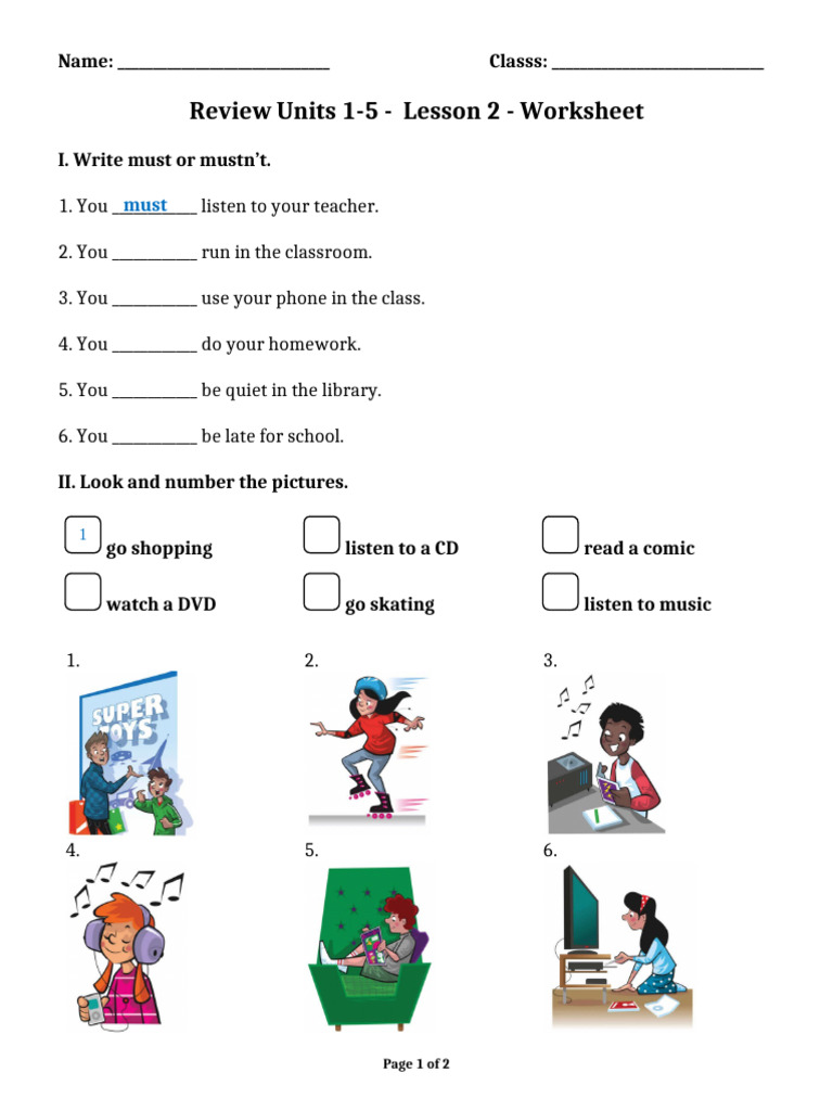 Review Units 1-5 - Lesson 2 - Worksheet 1 | PDF