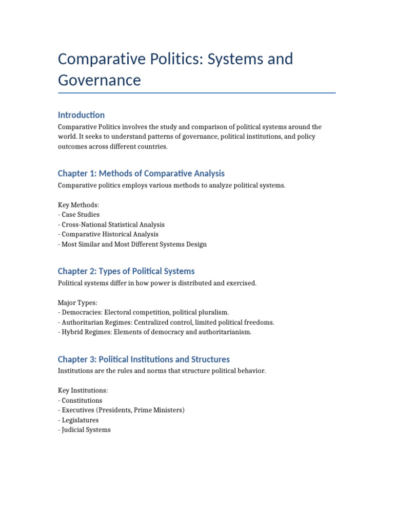 Comparative Politics Systems and Governance Class Notes | PDF