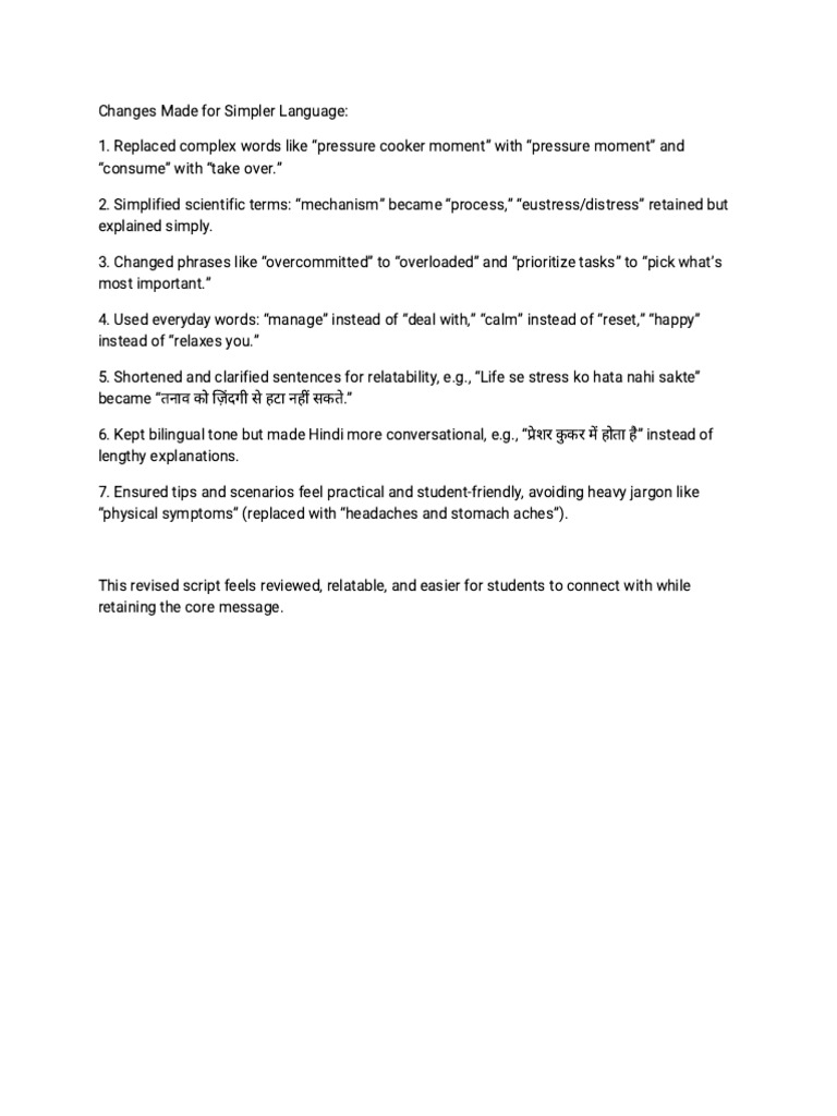 Stress Managementchanges Made For Simpler Language | PDF