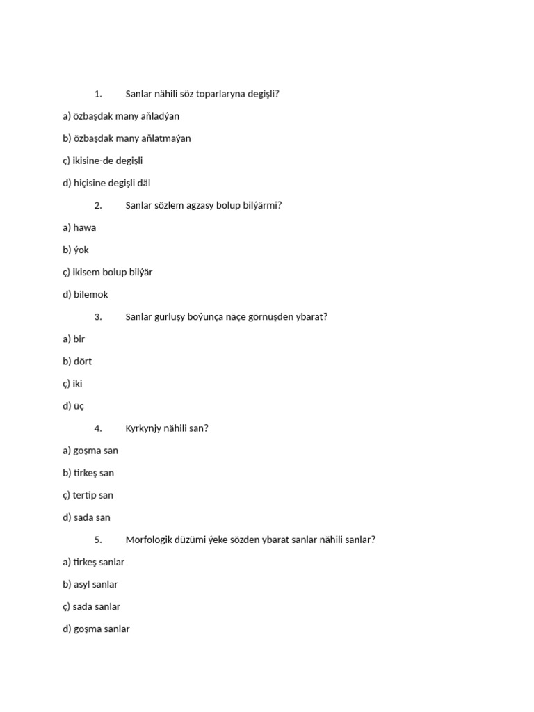 Türkmen Dili - Test | PDF