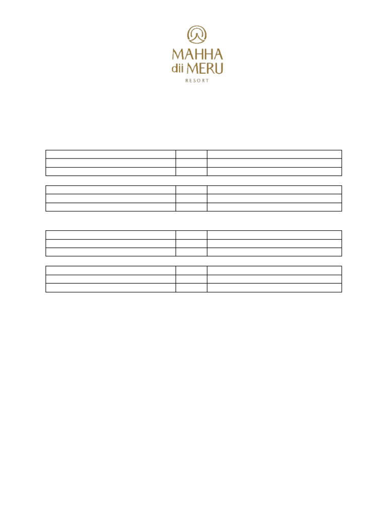 Mahha Dii Meru Resort Pricing Details | PDF