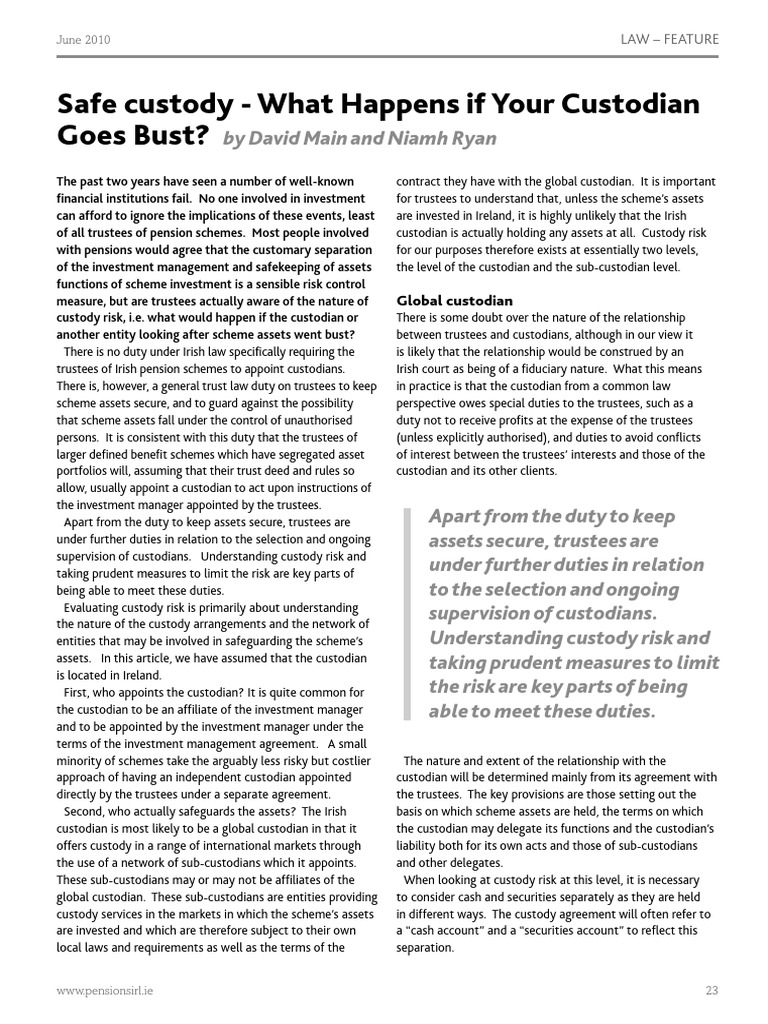 Safe Custody PI News Jun101 | PDF | Securities (Finance) | Trustee