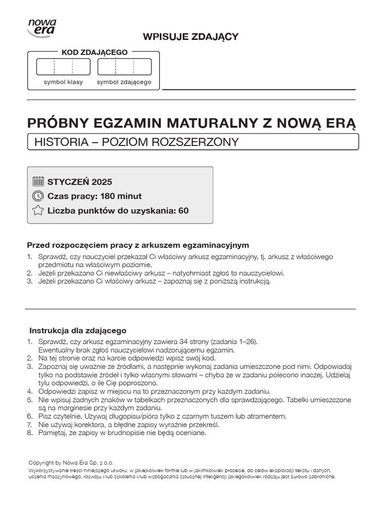 Arkusz Historia PR M 2025 | PDF