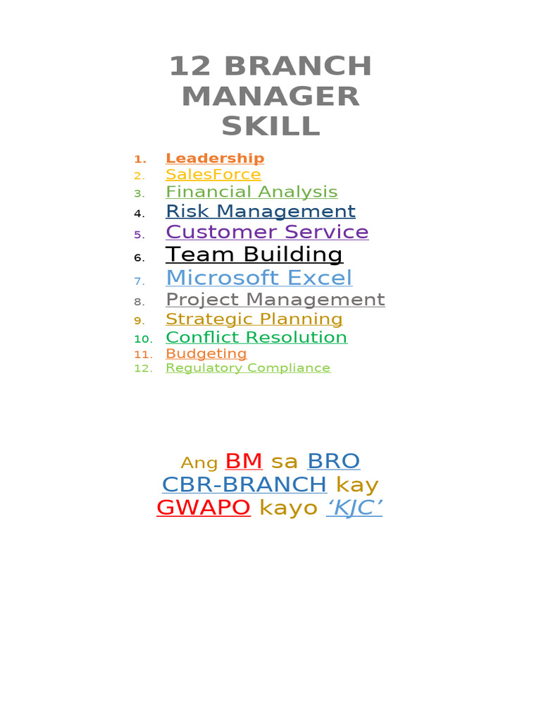 12 Branch Manager Skills | PDF