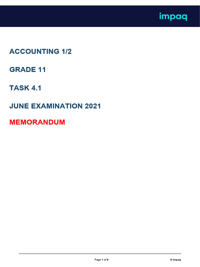 Grade 11 Accounting June Exam Memo 2021 | PDF | Equity (Finance ...