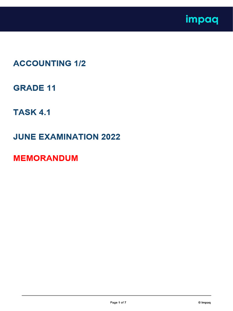 G11 Accounting June Exam Memorandum | PDF | Equity (Finance) | Expense