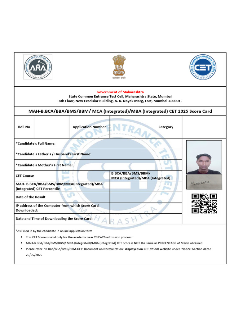 MAH-B.BCA/BBA/BMS/BBM/ MCA (Integrated) /MBA (Integrated) CET 2025 ...